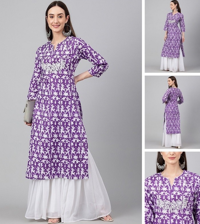 Purple Colour Cd Cotton Printed Kurti Design 501