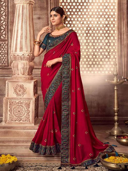 Red Colour Fancy Exclusive Wedding Wear Designer Heavy Saree Collection2100